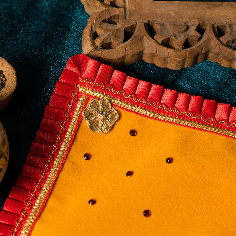 Buy Velvet Pooja Mat Aasan Yellow-16INCH Online in India - karvachauth