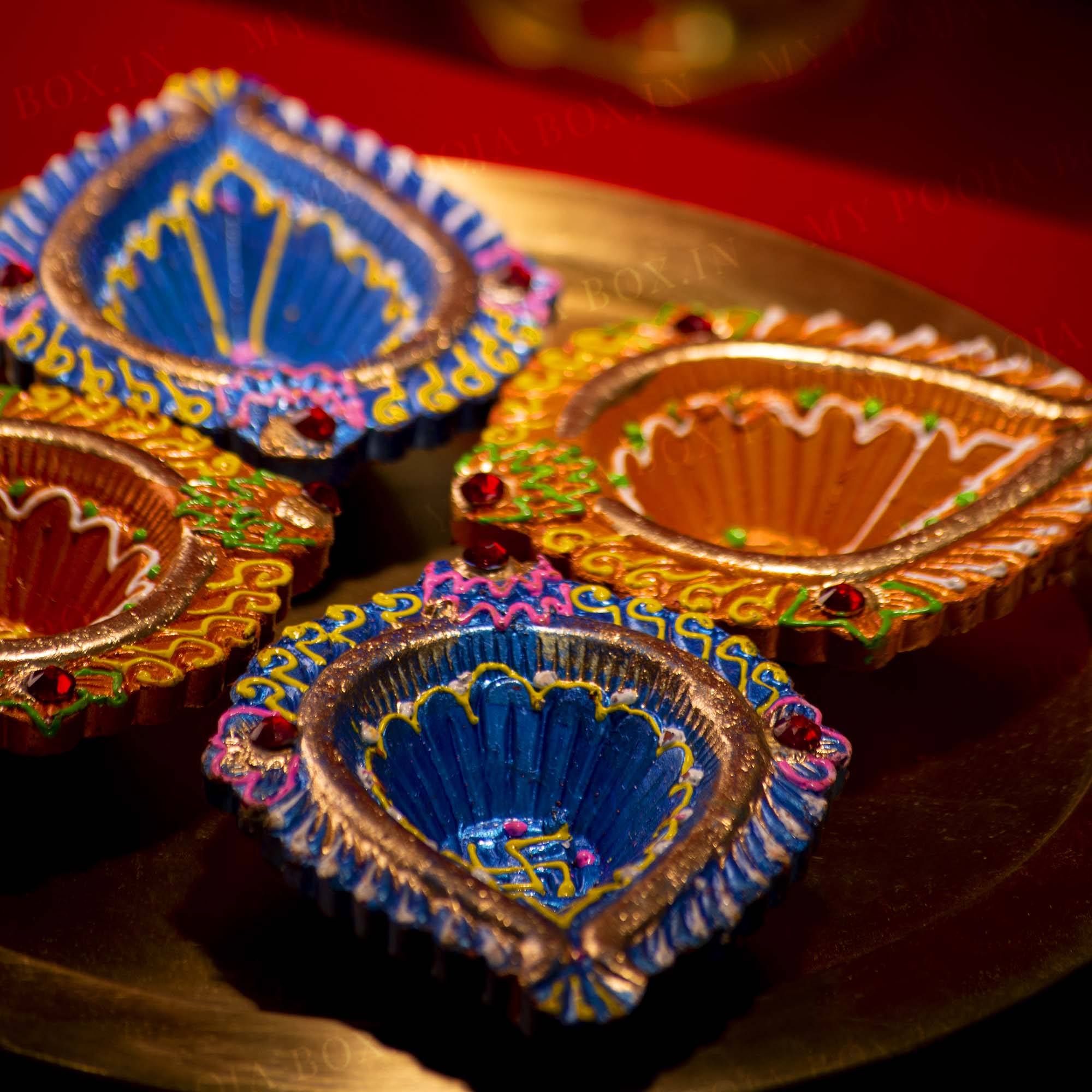 Buy Multi-Color Diya (Set of 4) Online in India - karvachauth